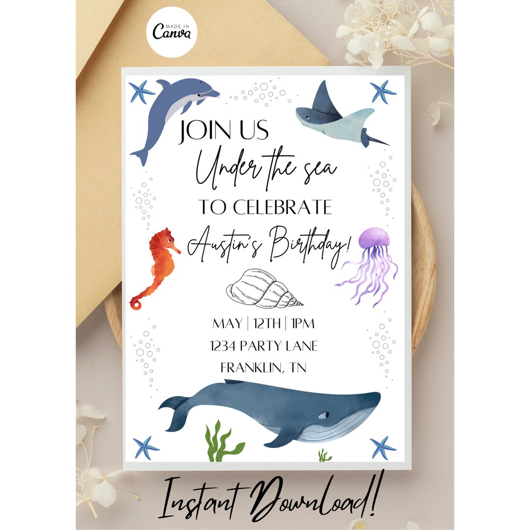 Editable Under the Sea Birthday Invitation Template, Digital Download ...