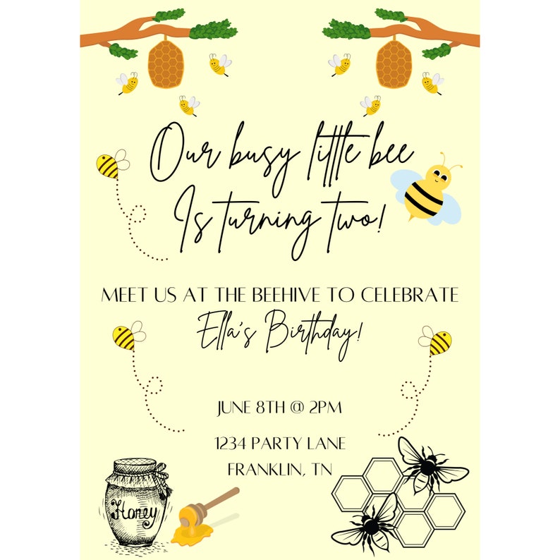 Editable Busy Little Bee Birthday Invitation Template, Digital Download ...