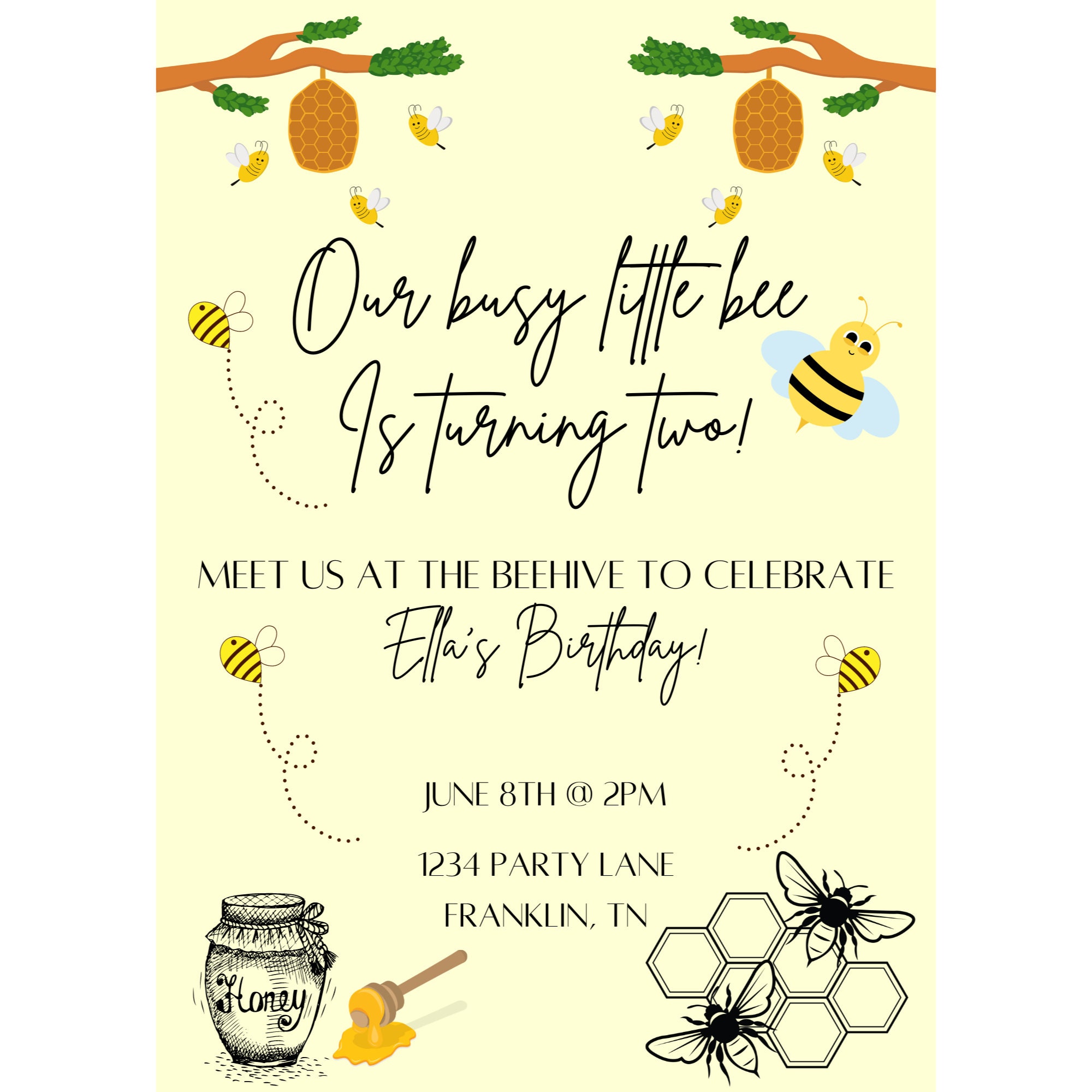Editable Busy Little Bee Birthday Invitation Template, Digital Download ...