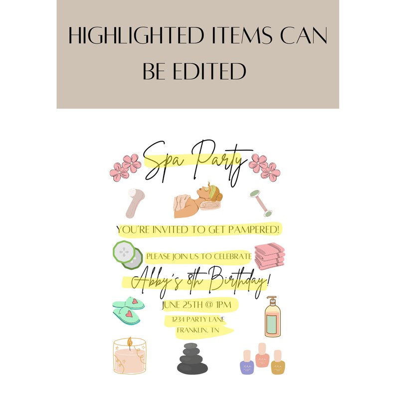 Editable Spa Birthday Invitation Template, Pamper Party, Spa Themed ...