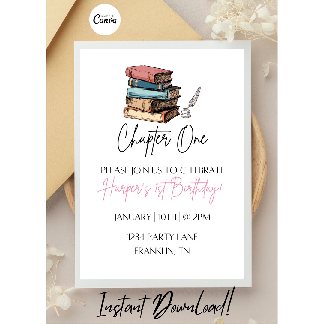 Editable Chapter One Birthday Invitation Template, Book Birthday ...