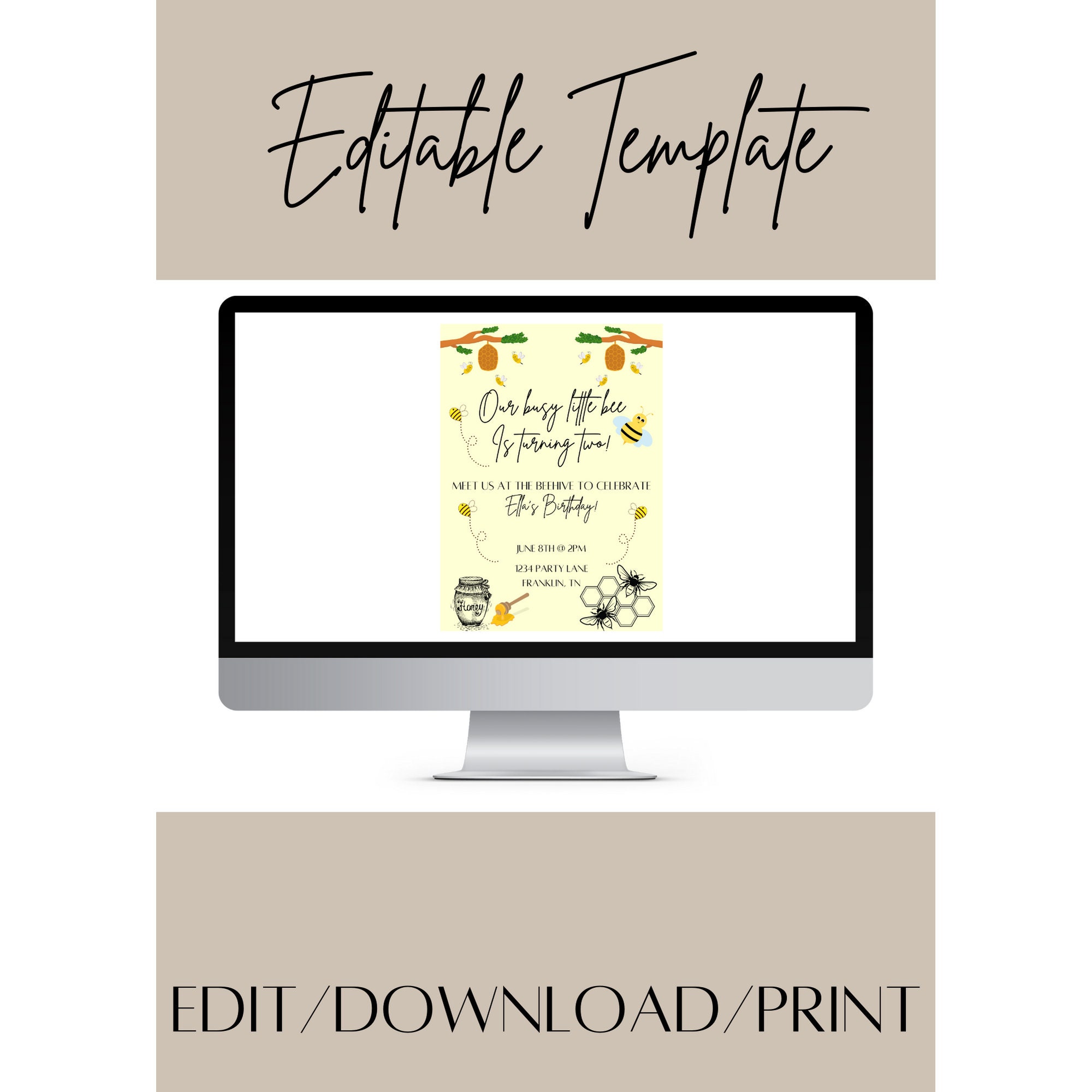 Editable Busy Little Bee Birthday Invitation Template, Digital Download ...