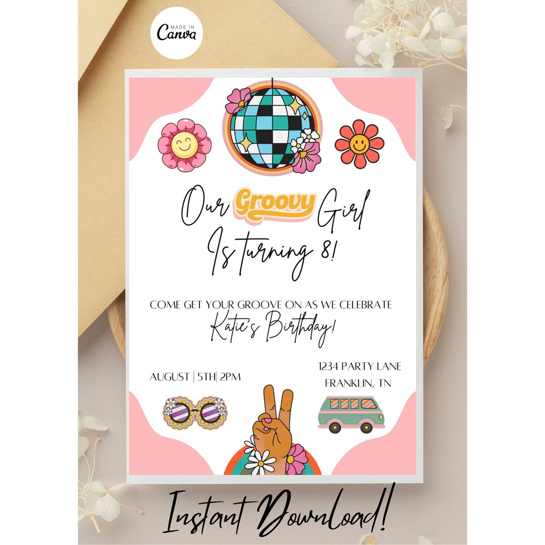 Editable Groovy Birthday Party Invitation Template, Digital Download ...