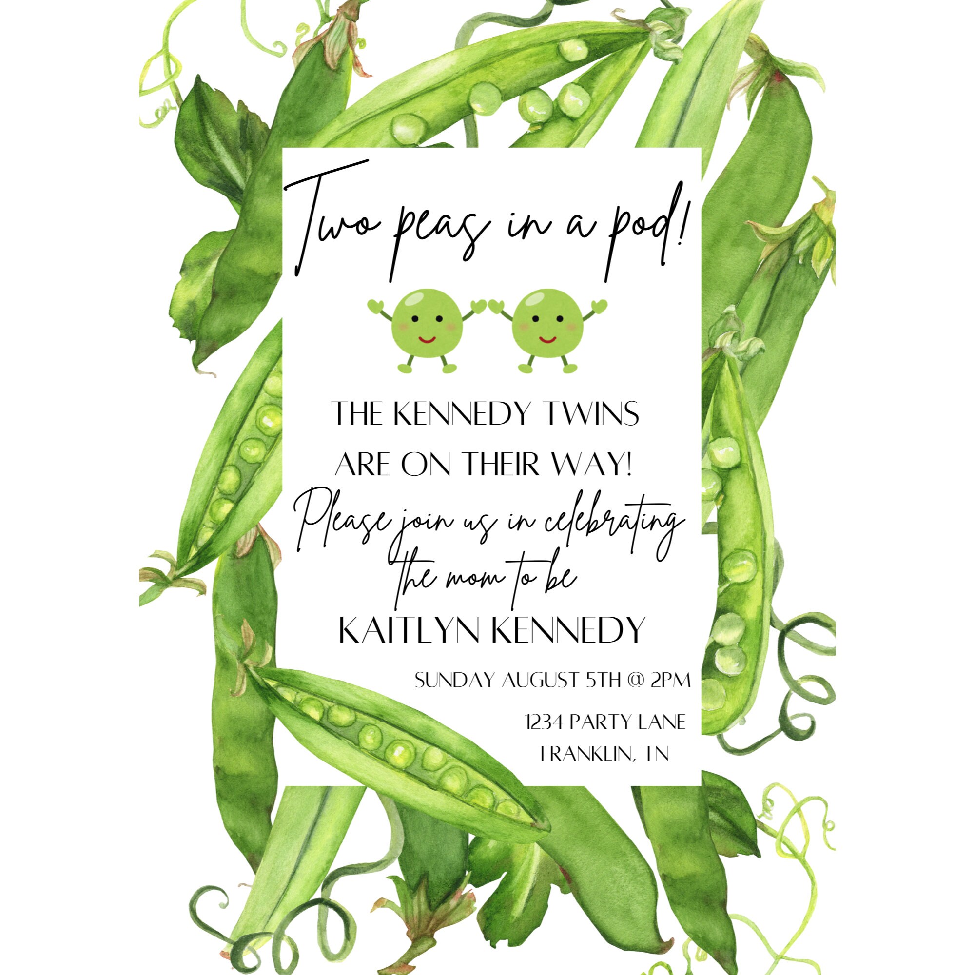 Editable Two Peas in A Pod Baby Shower Invitation Template, Twin Baby ...