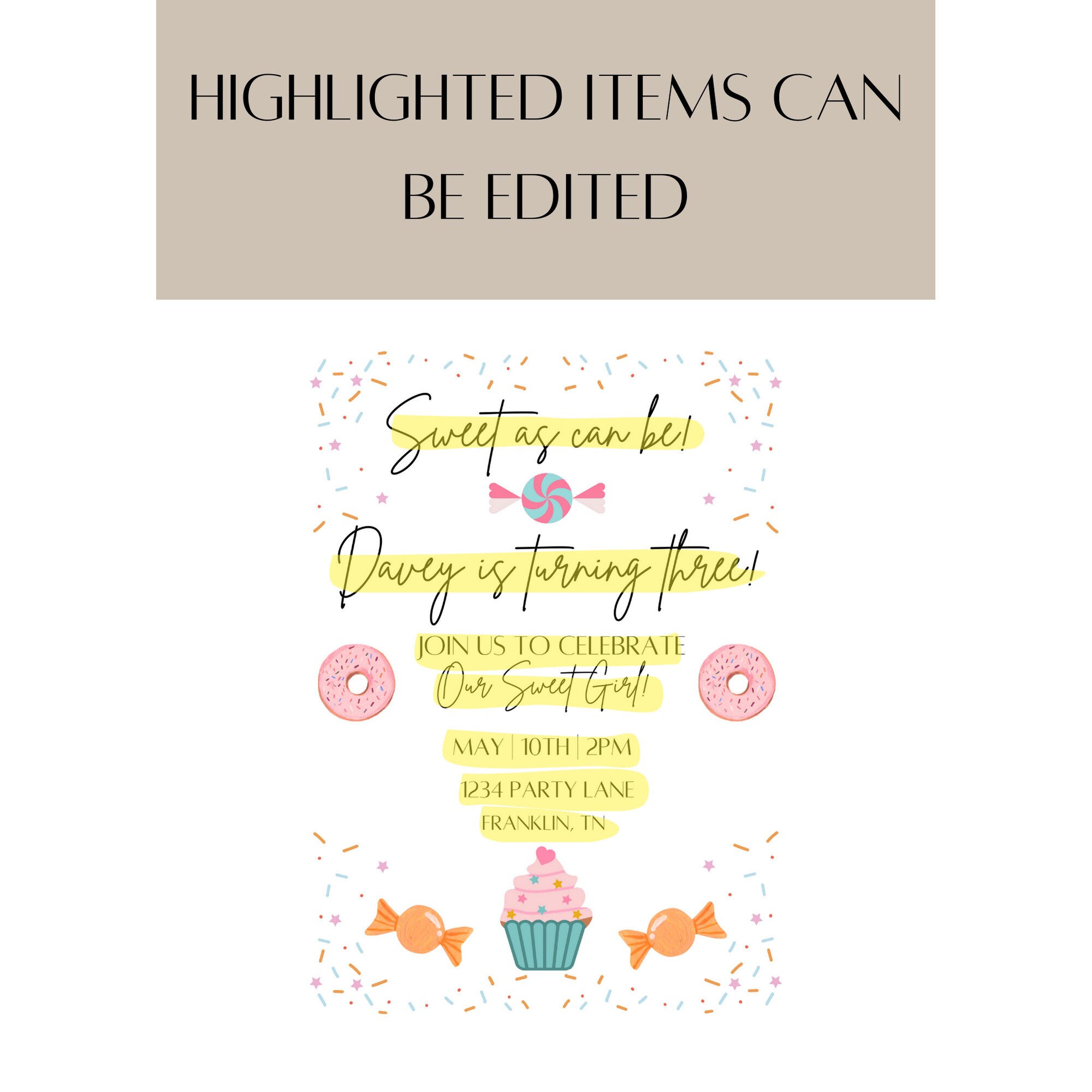 Editable Sweet as Can Be Birthday Party Invitation Template, Digital ...