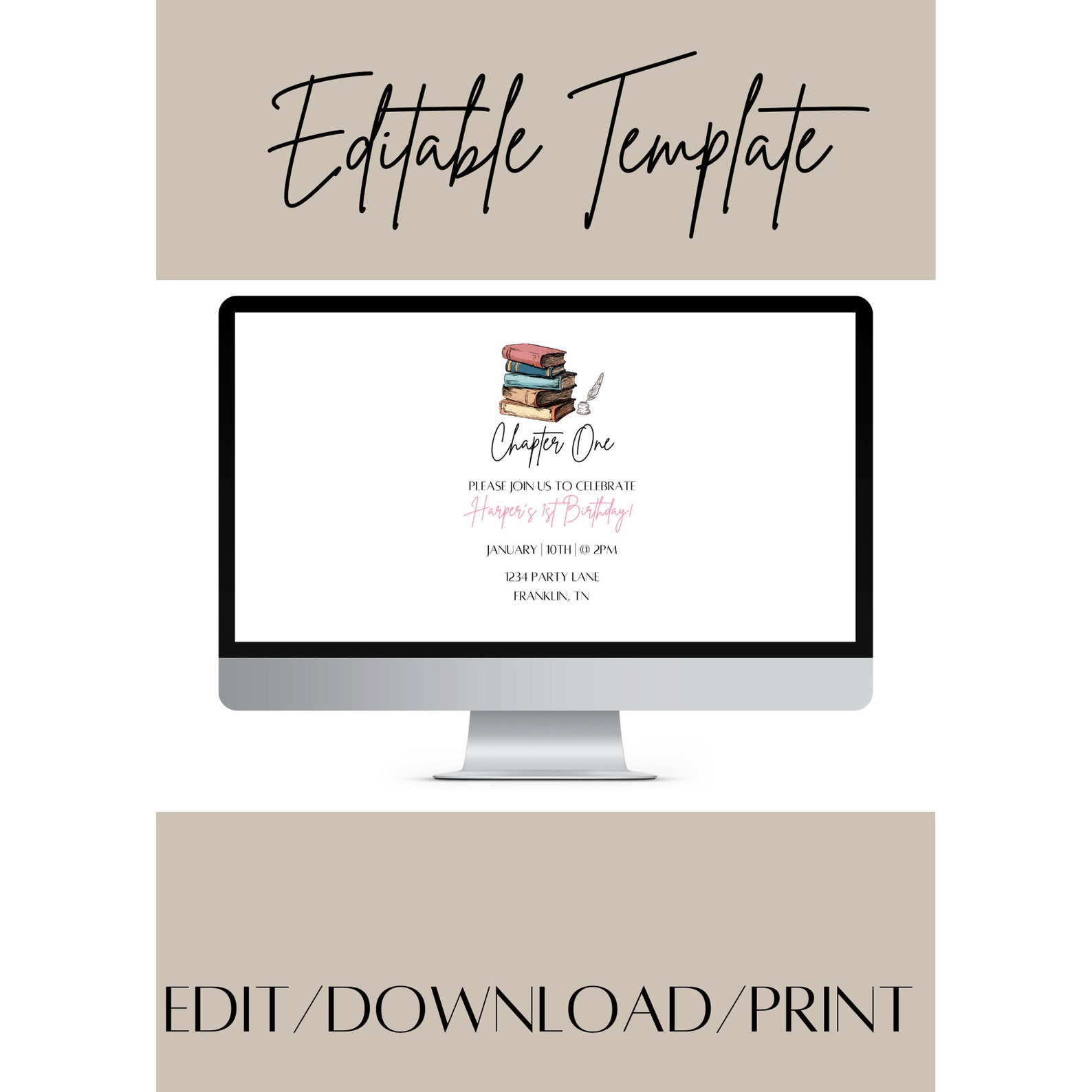Editable Chapter One Birthday Invitation Template, Book Birthday ...