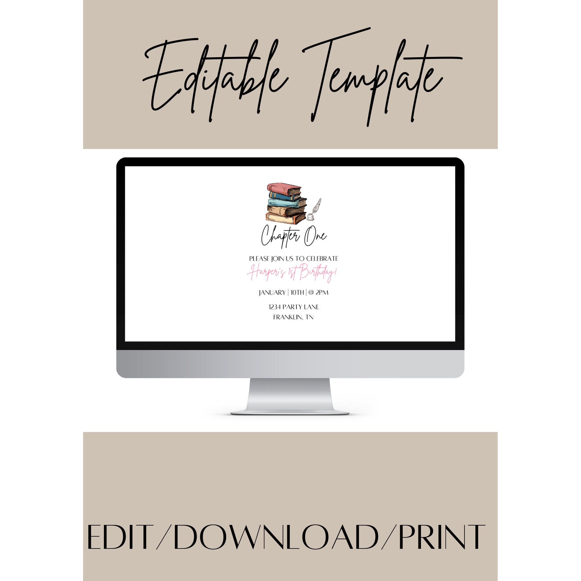 Editable Chapter One Birthday Invitation Template, Book Birthday ...