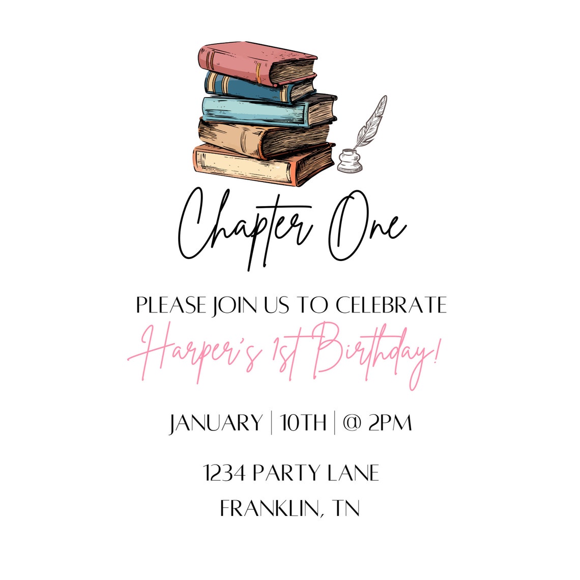 Editable Chapter One Birthday Invitation Template, Book Birthday ...
