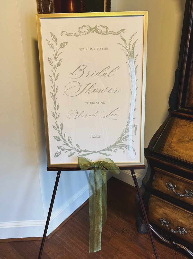 Bridal Shower Welcome Sign Template, Sage Green, Elegant Toile, Vintage ...