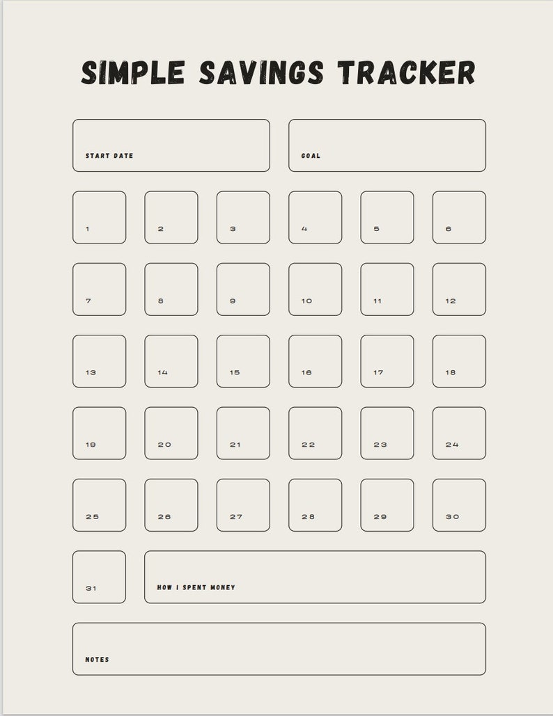 Simple Savings Tracker Minimalist, Cash Savings, Budget, Monthly Goal ...
