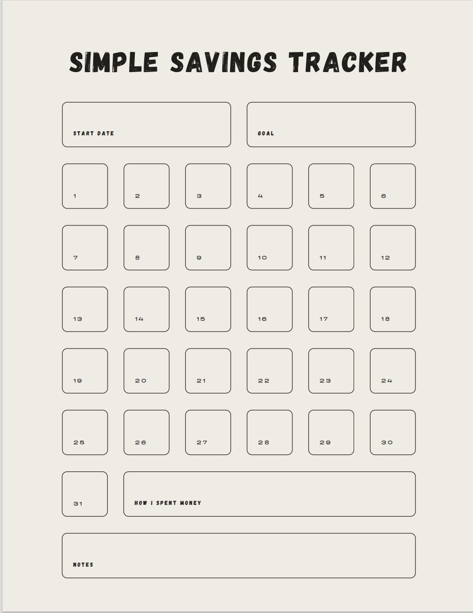 Simple Savings Tracker Minimalist, Cash Savings, Budget, Monthly Goal ...