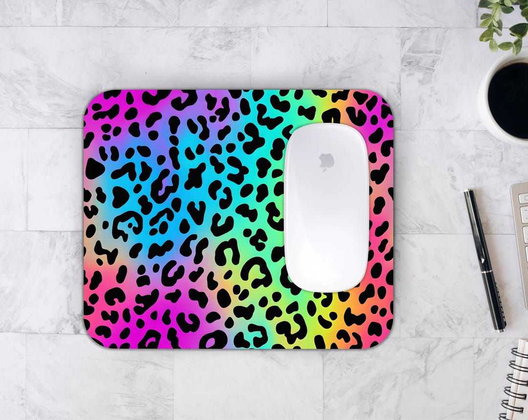 Rainbow Leopard Print Mouse Pad, Colorful Desk Decor, Animal Print ...