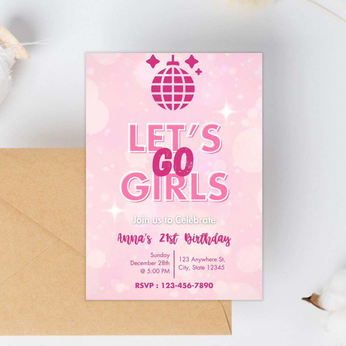 Pink 'let's Go Girls' Party Invitation - Glamorous and Groovy ...