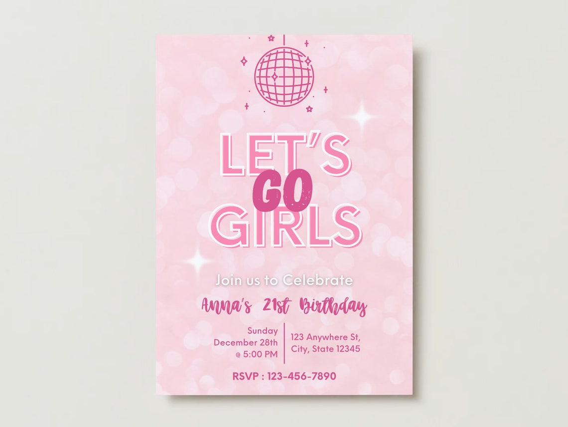 Pink 'let's Go Girls' Party Invitation Glamorous and Groovy Editable ...