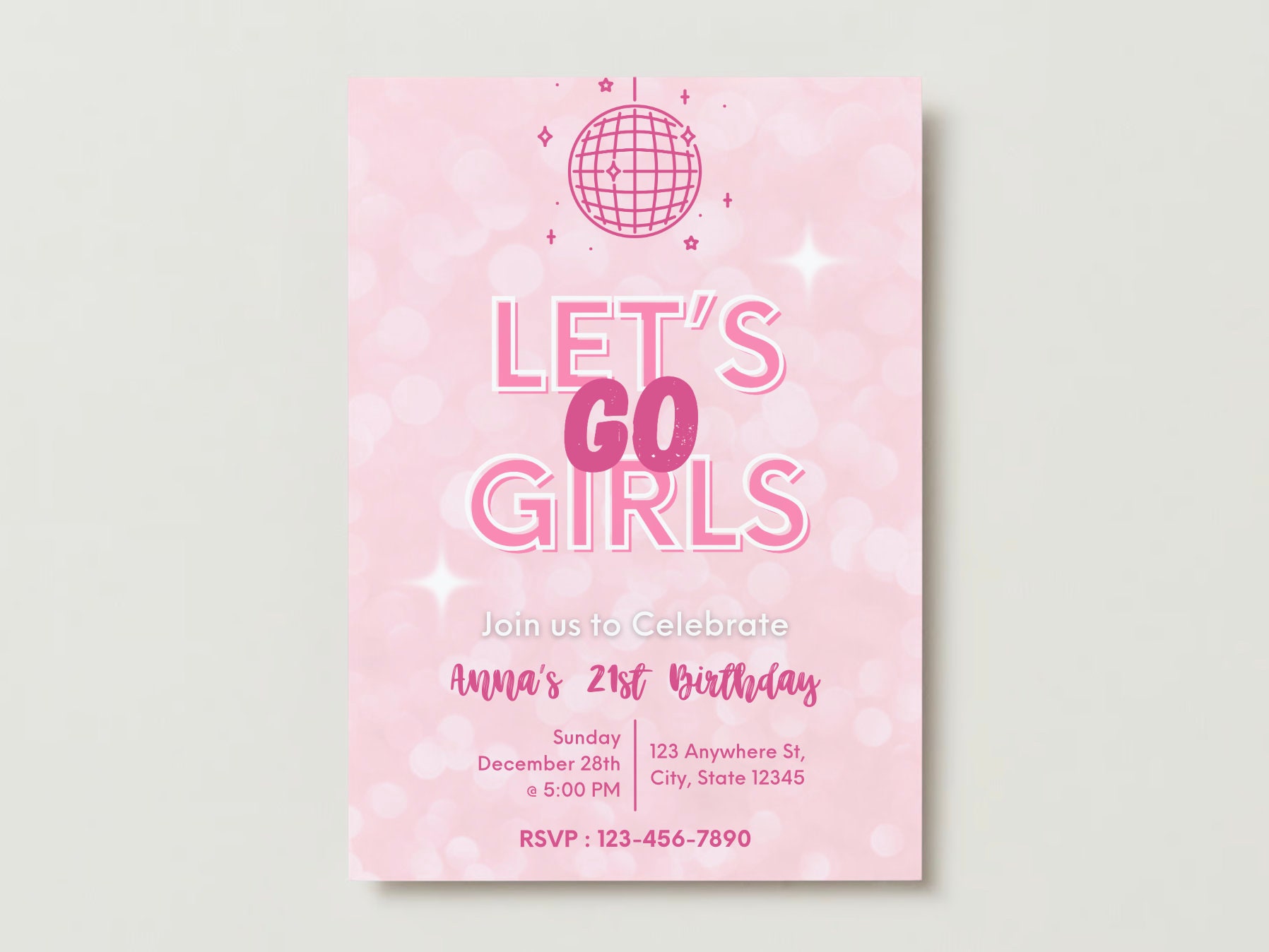 Pink 'let's Go Girls' Party Invitation Glamorous and Groovy Editable ...