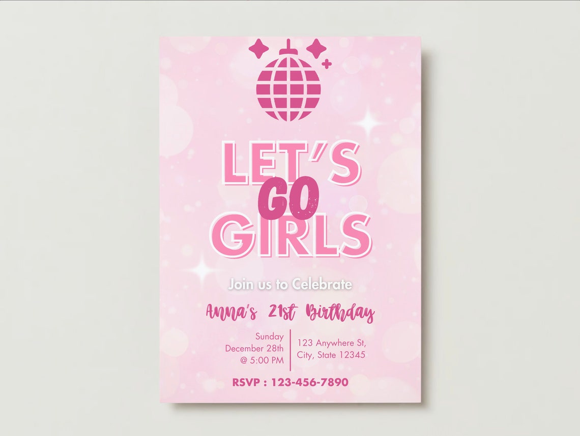 Pink 'let's Go Girls' Party Invitation - Glamorous and Groovy ...