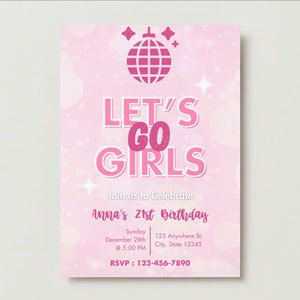 Pink 'let's Go Girls' Party Invitation - Glamorous and Groovy ...