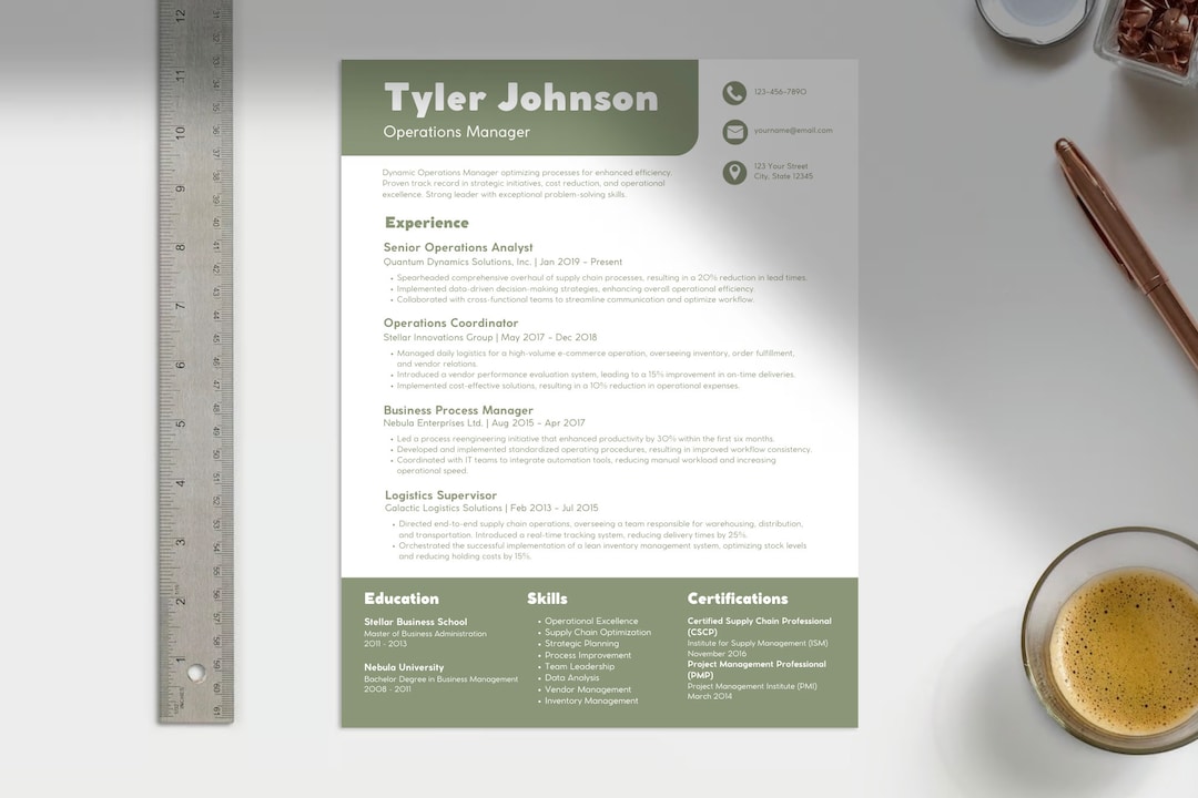 Modern Olive Green Resume Template - Trendy Olive Green CV Design ...