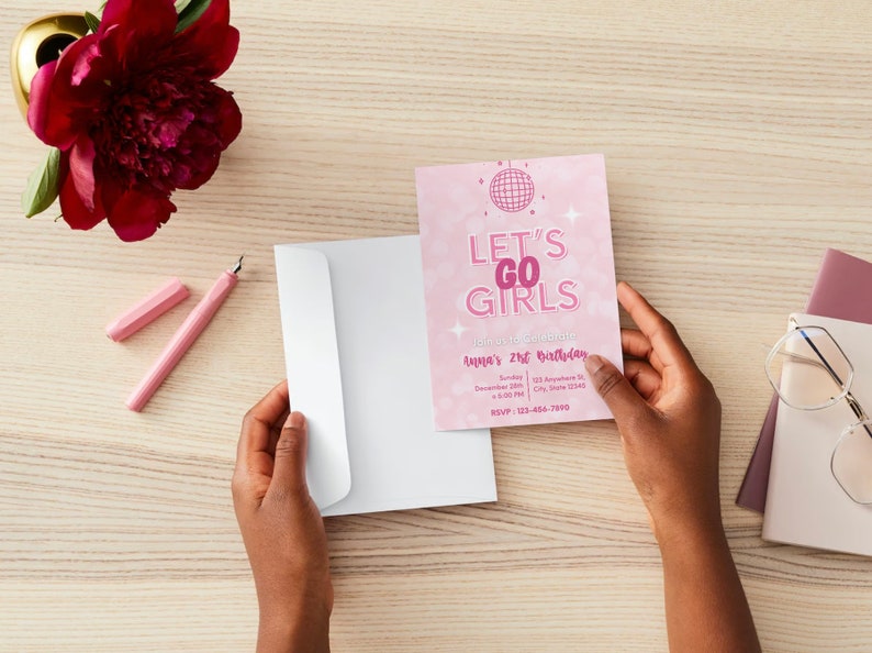 Pink 'let's Go Girls' Party Invitation Glamorous and Groovy Editable ...
