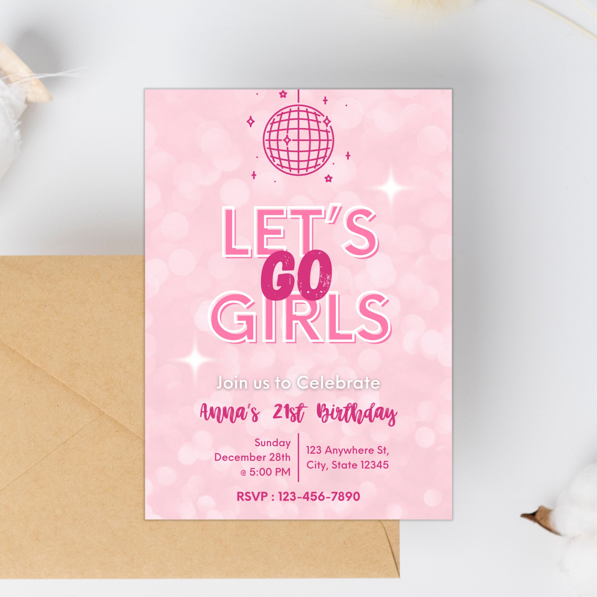 Pink 'let's Go Girls' Party Invitation Glamorous and Groovy Editable ...