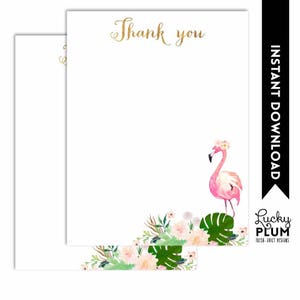 Flamingo Thank You Note Card / Tropicalthank You Note Card / Luau Thank ...