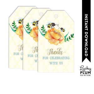 Bee Favor Tag / Bee Gift Tag / Bee Thank You Tag / Floral Yellow Green ...