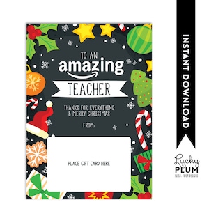 Amazon Gift Card Holder / Teacher Thank You Card / Christmas - Etsy