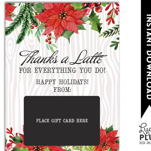 EDITABLE Coffee Card Holder Thanks a Latte Holiday Gift Card - Etsy