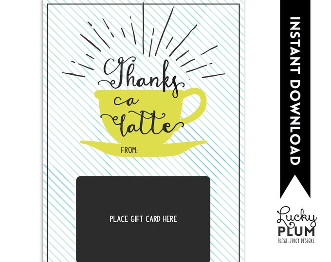 Thanks A Latte Gift Card Holder / Teacher Thank You Card / Coffee Gift ...