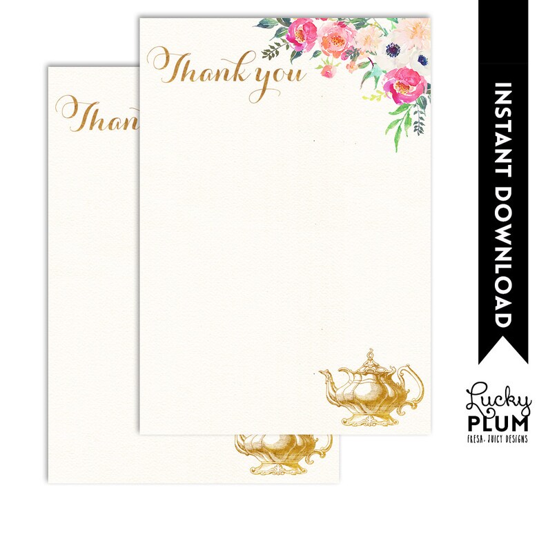 Tea Party Thank You Note Card / High Tea Thank You Note Card / - Etsy