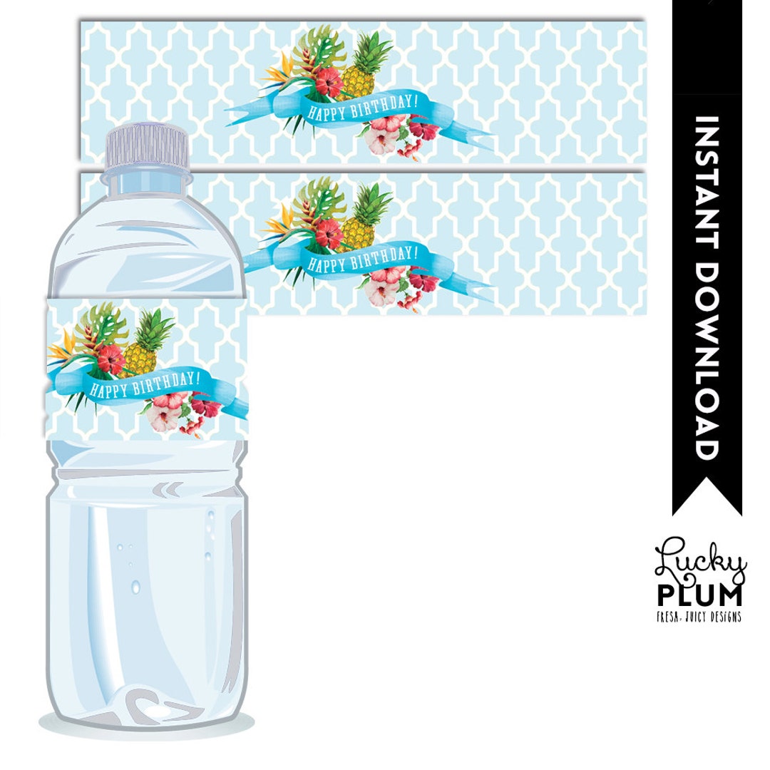 Tropical Water Bottle Label / Flamingo Water Bottle Label / Luau Water ...