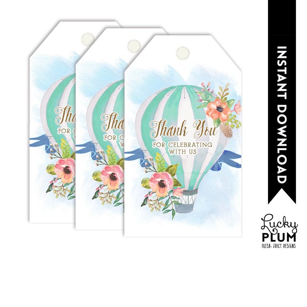 Hot Air Balloon Favor Tag / Watercolor Favor Tag / Green Favor Tag ...