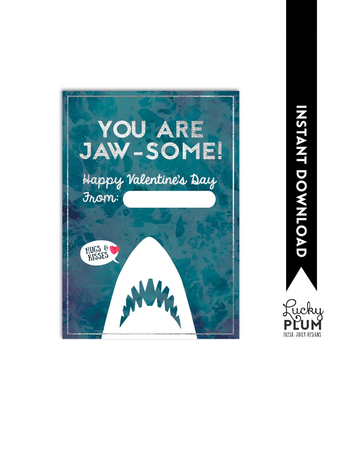 Jaws Valentine Printable Tag / Shark Valentine Printable Tag / Boy ...