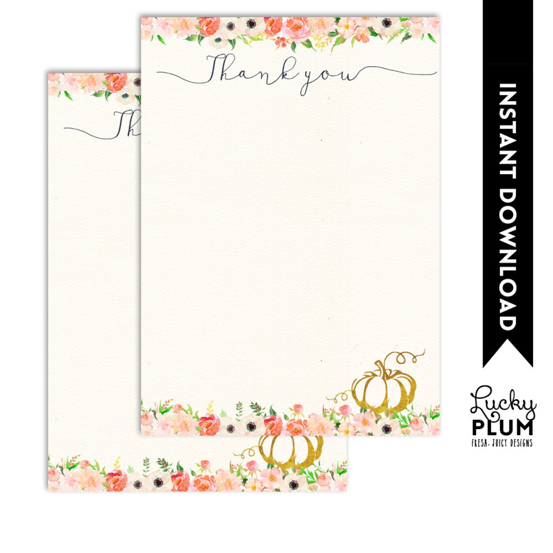 Pumpkin Thank You Card / Fall Thank You Card / Autumn Thank | Etsy