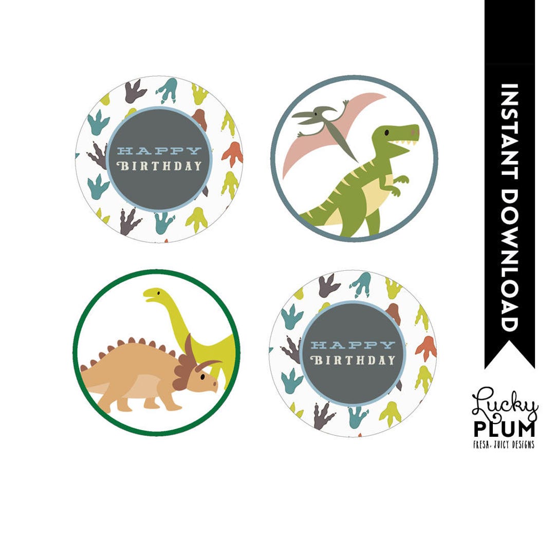 Dinosaur Cupcake Toppers / Dinosaur Round Labels / Dinosaur Printable ...