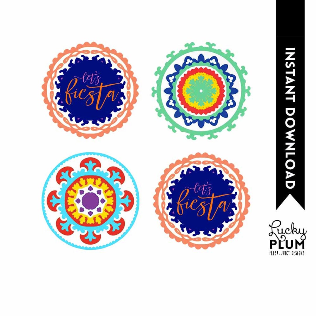 Fiesta Cupcake Toppers / Fiesta Round Labels / Mexican Cupcake Toppers ...