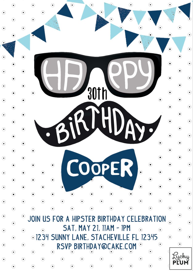 Hipster Bow tie Birthday Invitation / Mustache Birthday Invite | Etsy