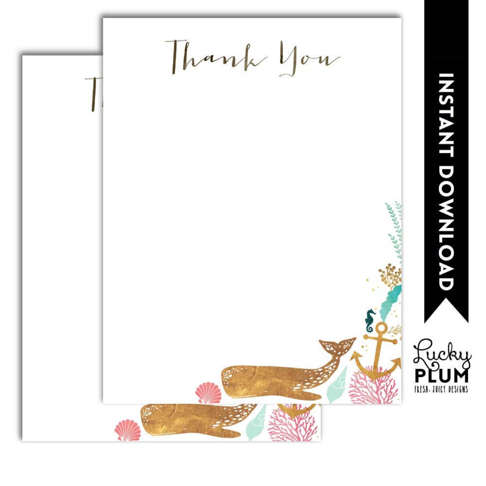 Whale Thank You Note Card / Nautical Thank You Note Card / Ocean Thank ...