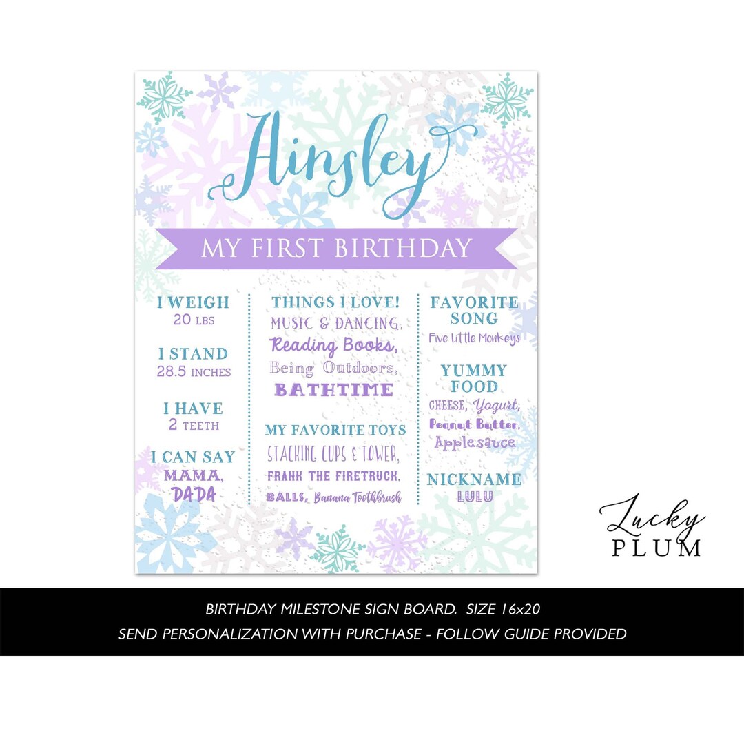 Frozen Milestone Sign / Frozen Birthday Board Poster / Winter Snowflake ...