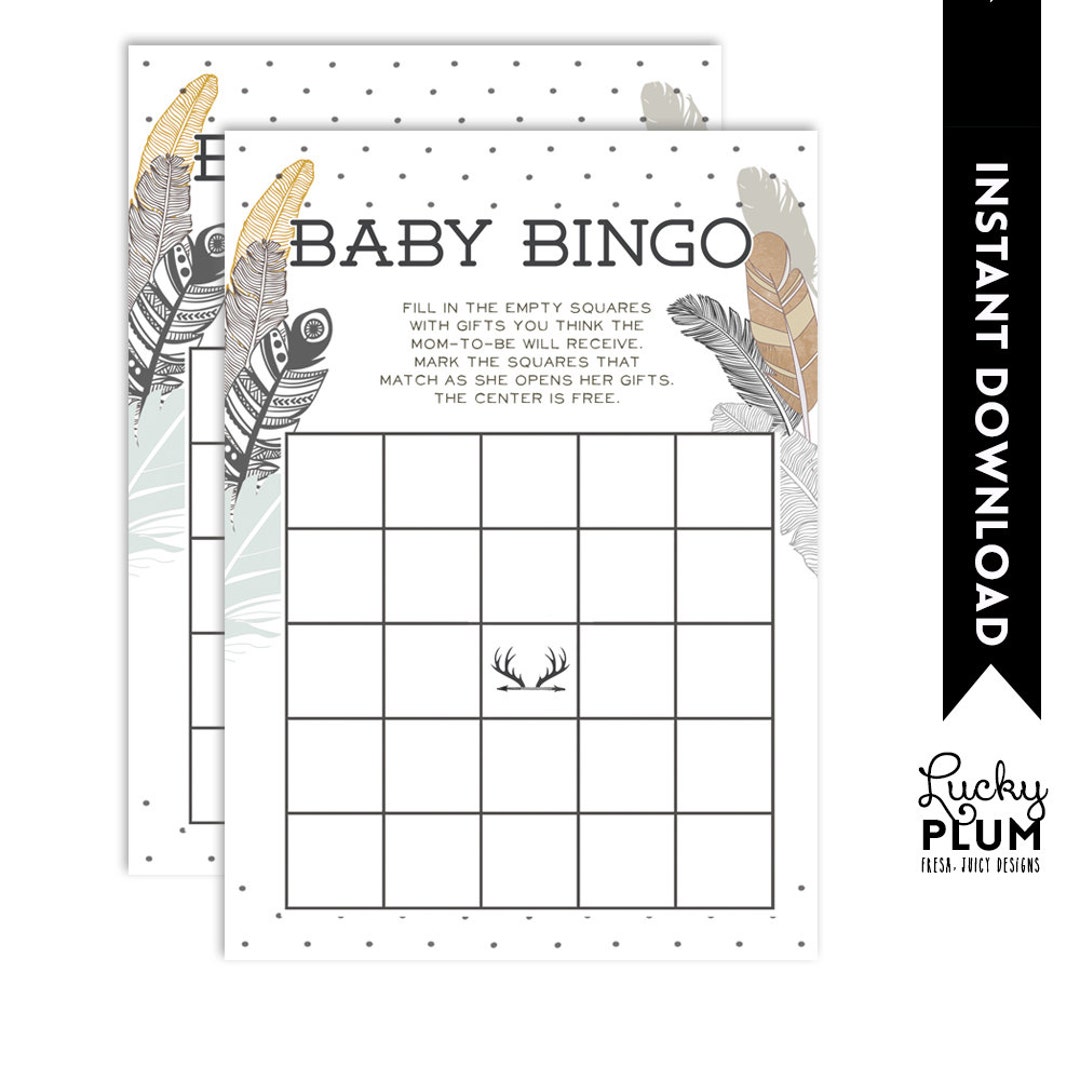 Deer Baby Bingo / Boho Baby Bingo / Tribal Baby Bingo / Feather Baby ...