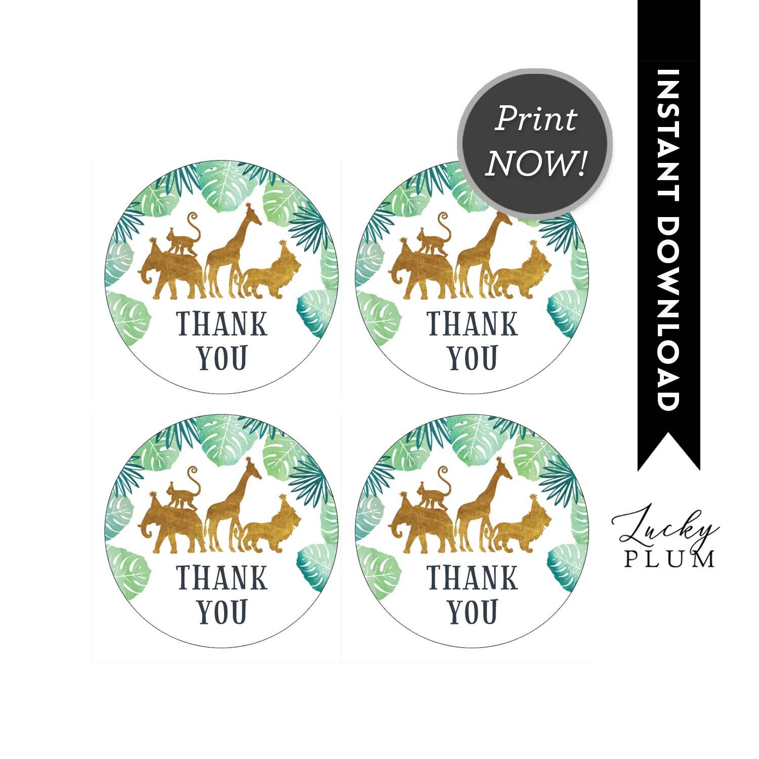 Safari Thank You Round Labels / Animals Round Favor Tag / | Etsy