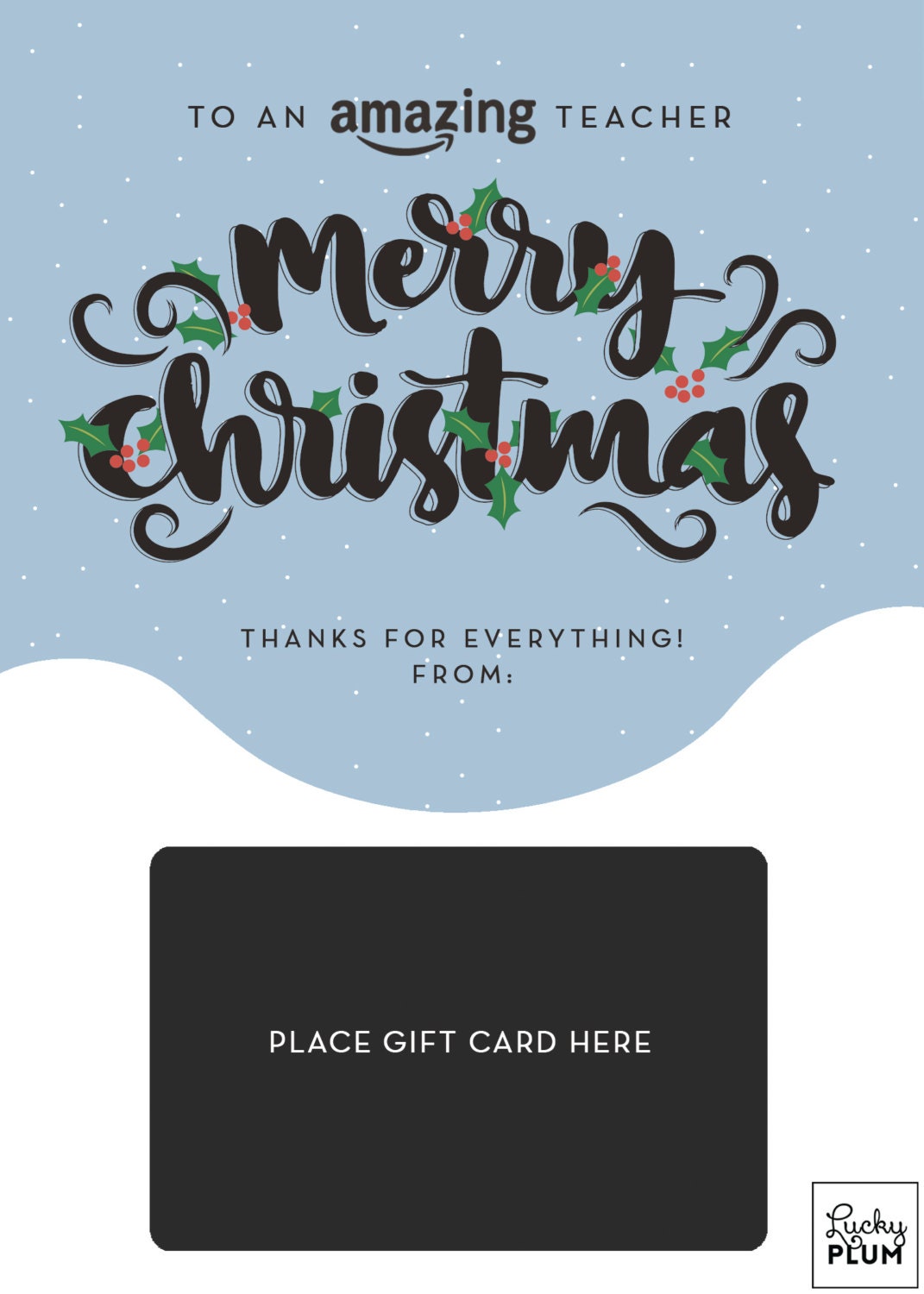 Amazon Gift Card Holder / Teacher Thank You Card / Christmas - Etsy