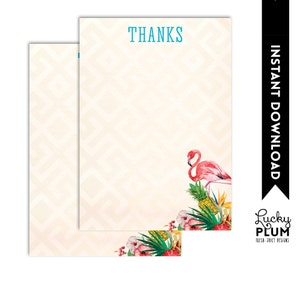 Tropical Thank You Card / Flamingo Thank You Card / Luau Thank You Card ...