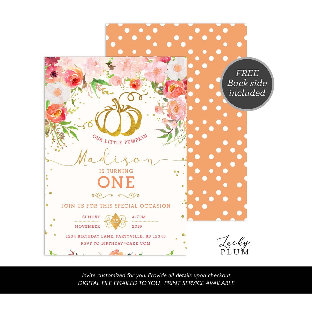 Pumpkin Birthday Invitation / Fall Birthday Invite / Autumn - Etsy