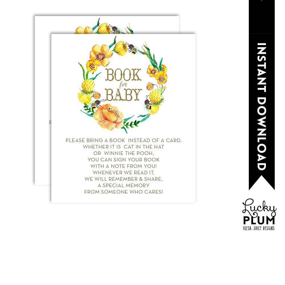 Bee Book Card / Bumble Bee Book Insert / Yellow Flower Book | Etsy