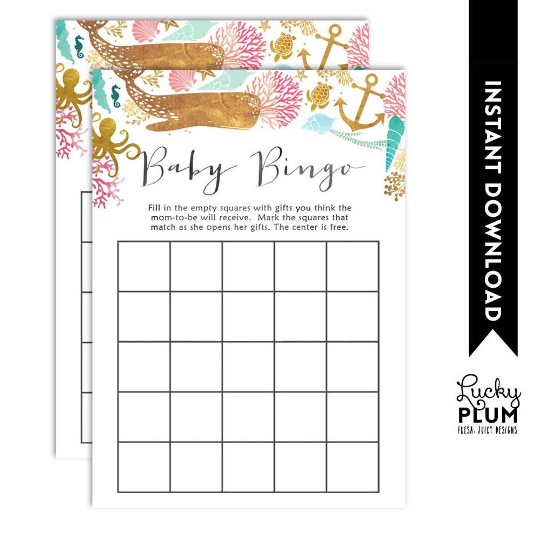 Whale Baby Bingo / Nautical Baby Bingo / Ocean Baby Bingo / Seashell ...