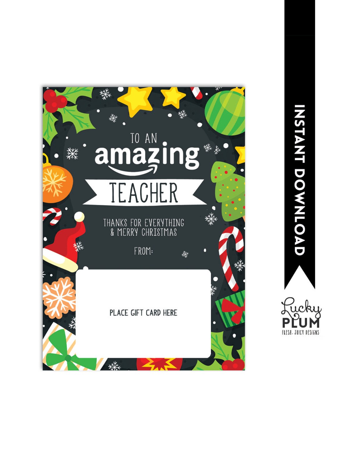Amazon Gift Card Holder / Teacher Thank You Card / Christmas - Etsy