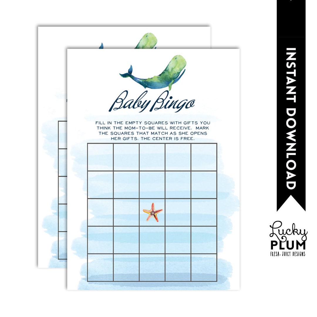 Whale Baby Bingo / Nautical Baby Bingo / Whale Baby Games / Ocean Baby ...