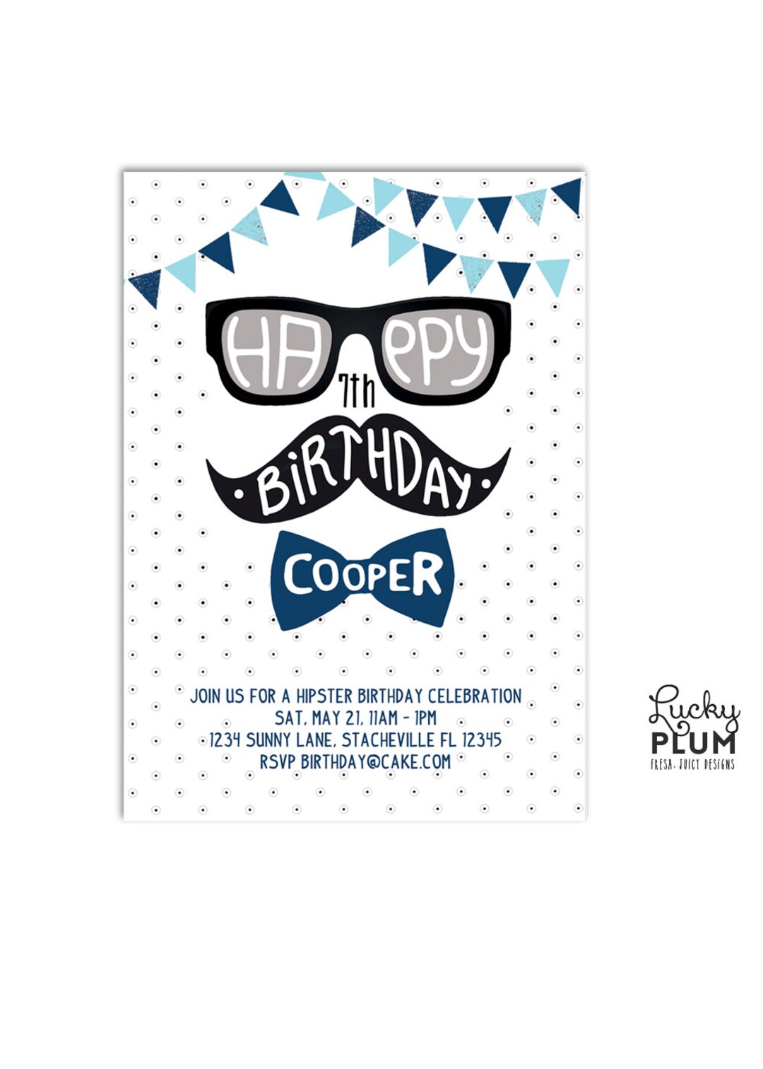 Hipster Bow Tie Birthday Invitation / Mustache Birthday Invite / Black ...