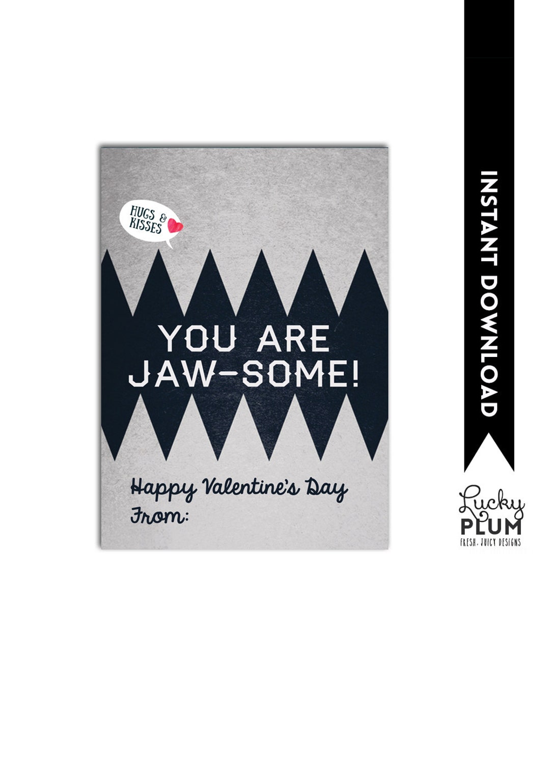 Jaws Valentine Printable Tag / Shark Valentine Printable Tag / Boy ...